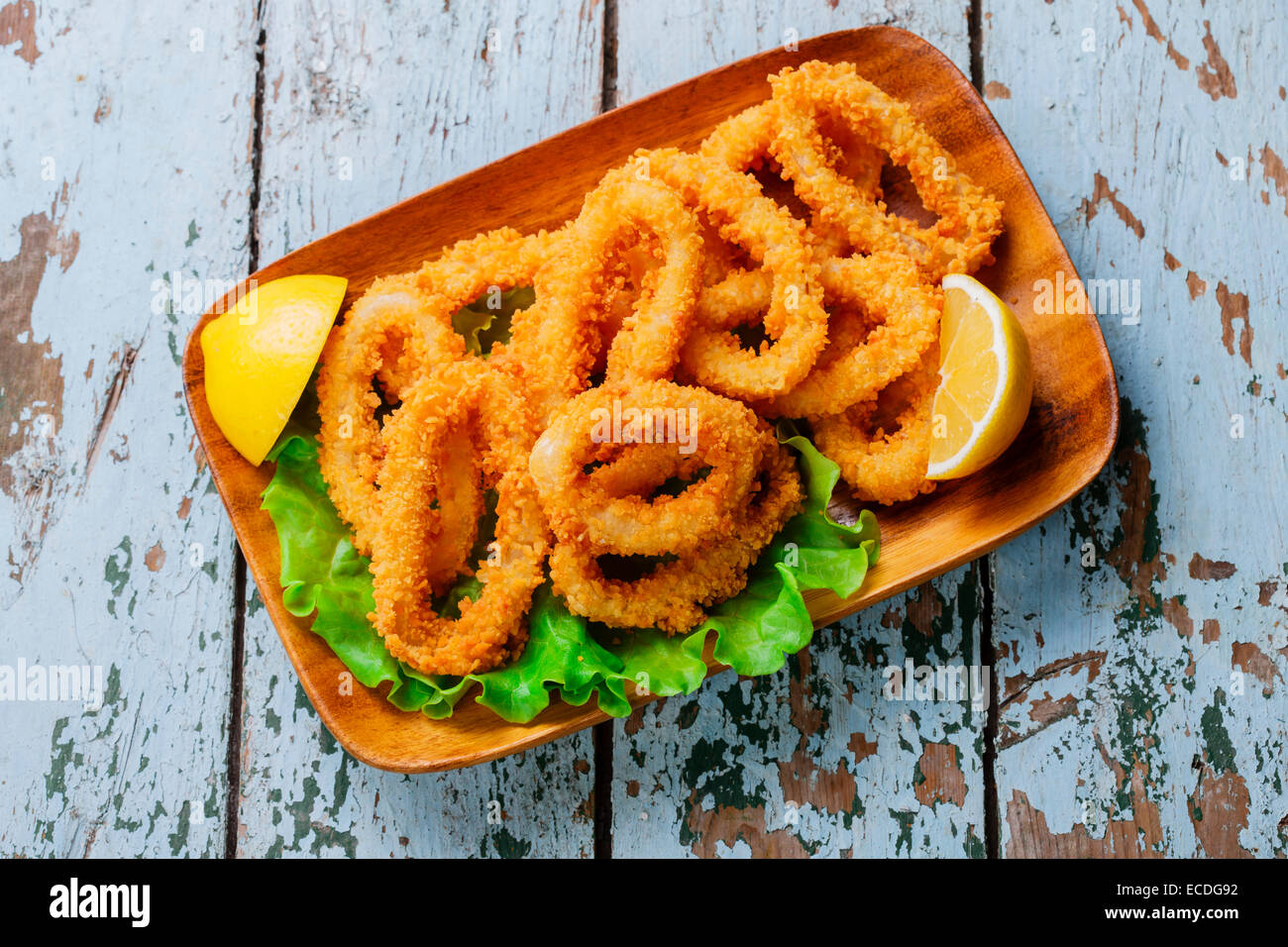 fried squid rings breaded with lemon Stock Photo - Alamy