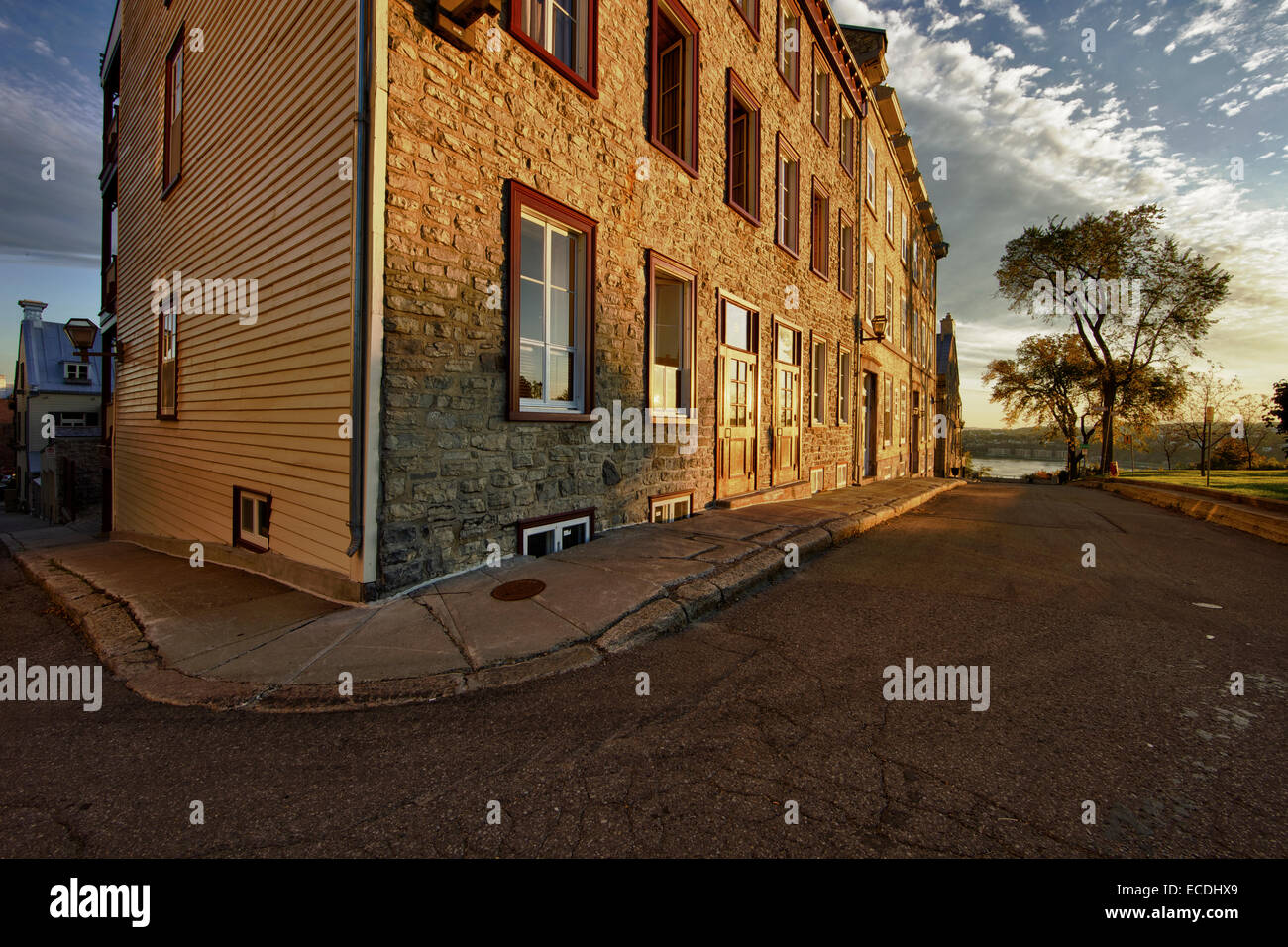 The St-Denis street in Quebec city in early morning light Stock Photo ...
