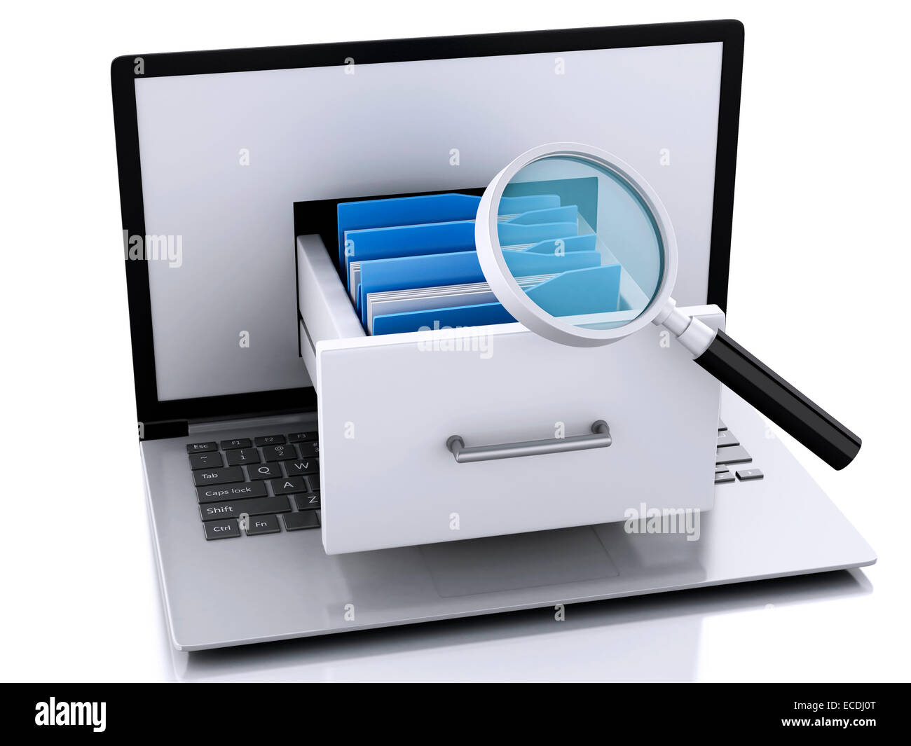 image of 3d renderer illustration. Laptop and files. Data storage Stock ...
