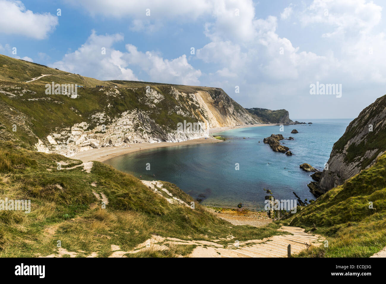 Chalk cliffs and beaches on the Jurassic Coast near Lulworth in Dorset ...