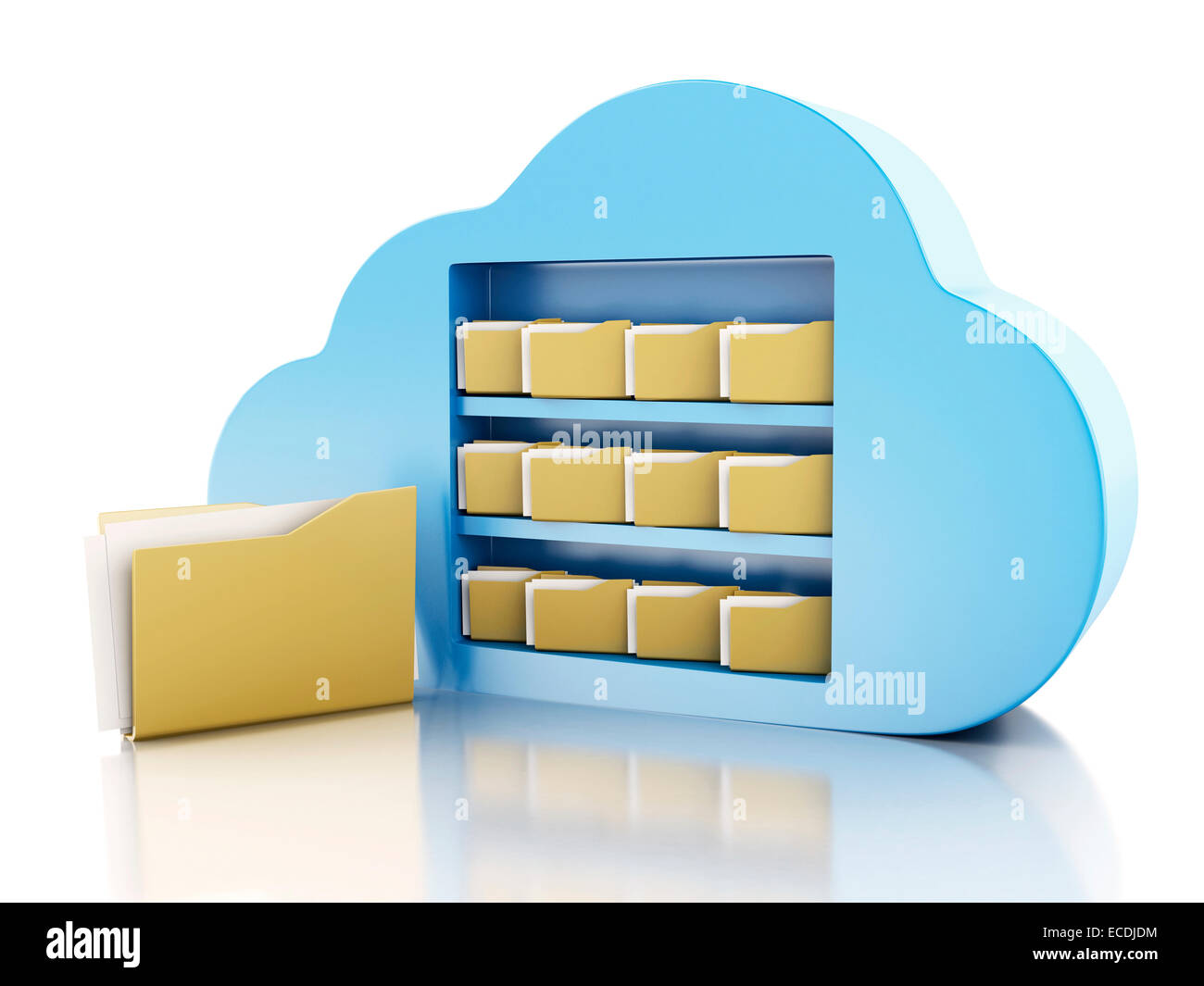 3d renderer illustration. 3d File storage in cloud. Cloud computing ...