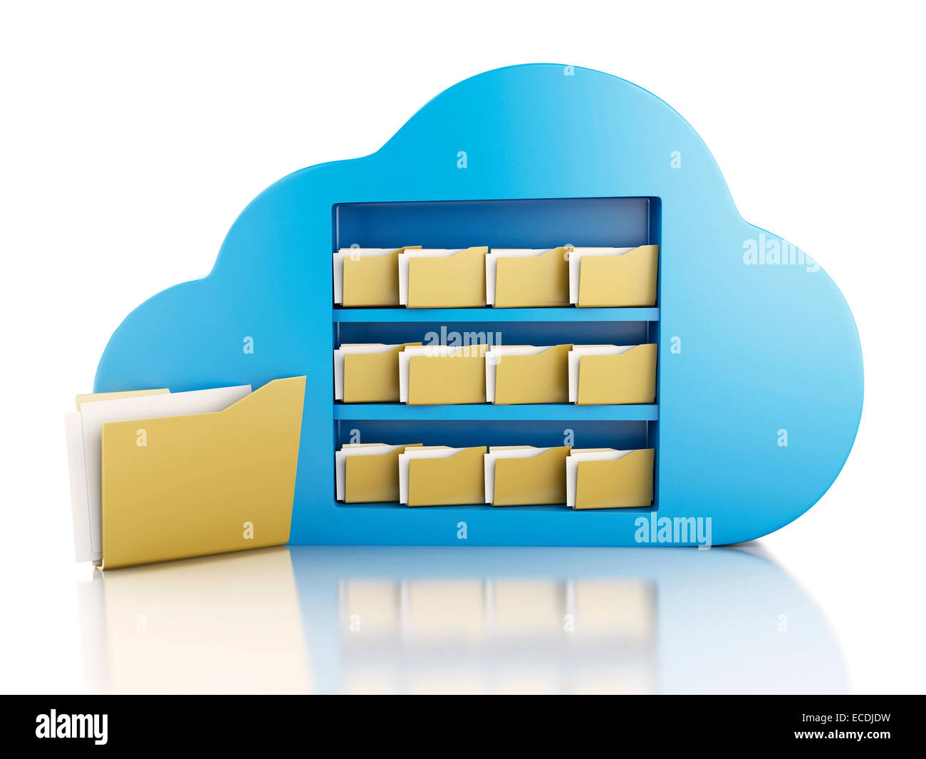 3d renderer illustration. 3d File storage in cloud. Cloud computing ...