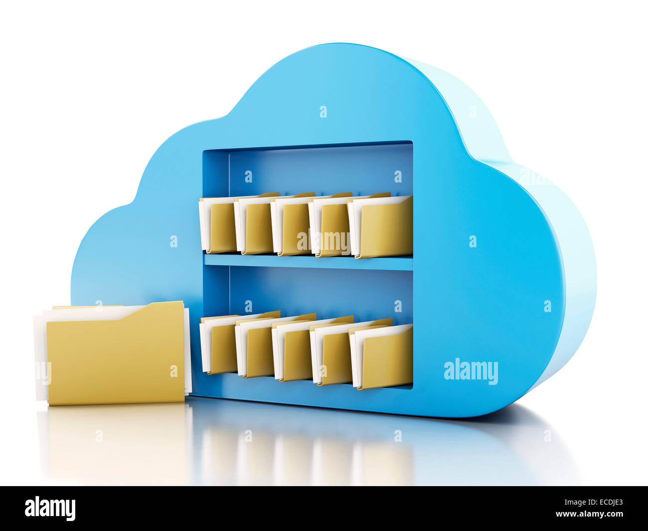 3d renderer illustration. 3d File storage in cloud. Cloud computing ...