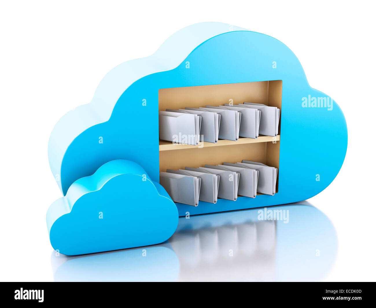 3d renderer illustration. 3d File storage in cloud. Cloud computing ...