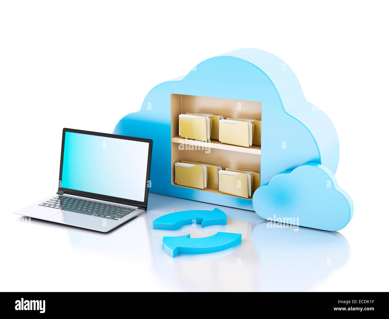 3d illustration. business laptop pc. storage in cloud computing concept ...