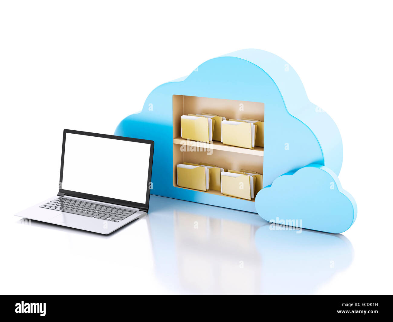 3d illustration. business laptop pc. storage in cloud computing concept ...