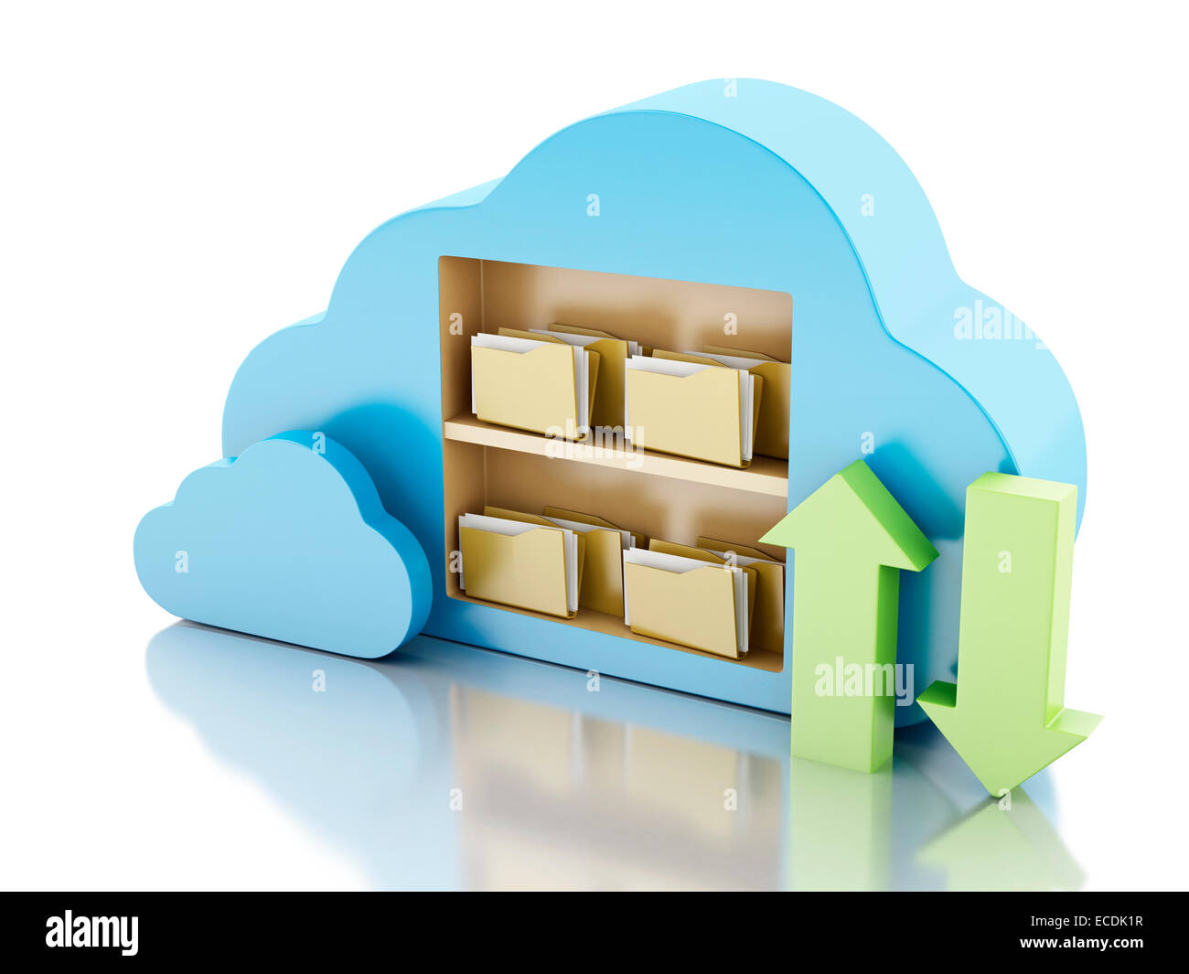 3d renderer illustration. 3d File storage in cloud. Cloud computing ...