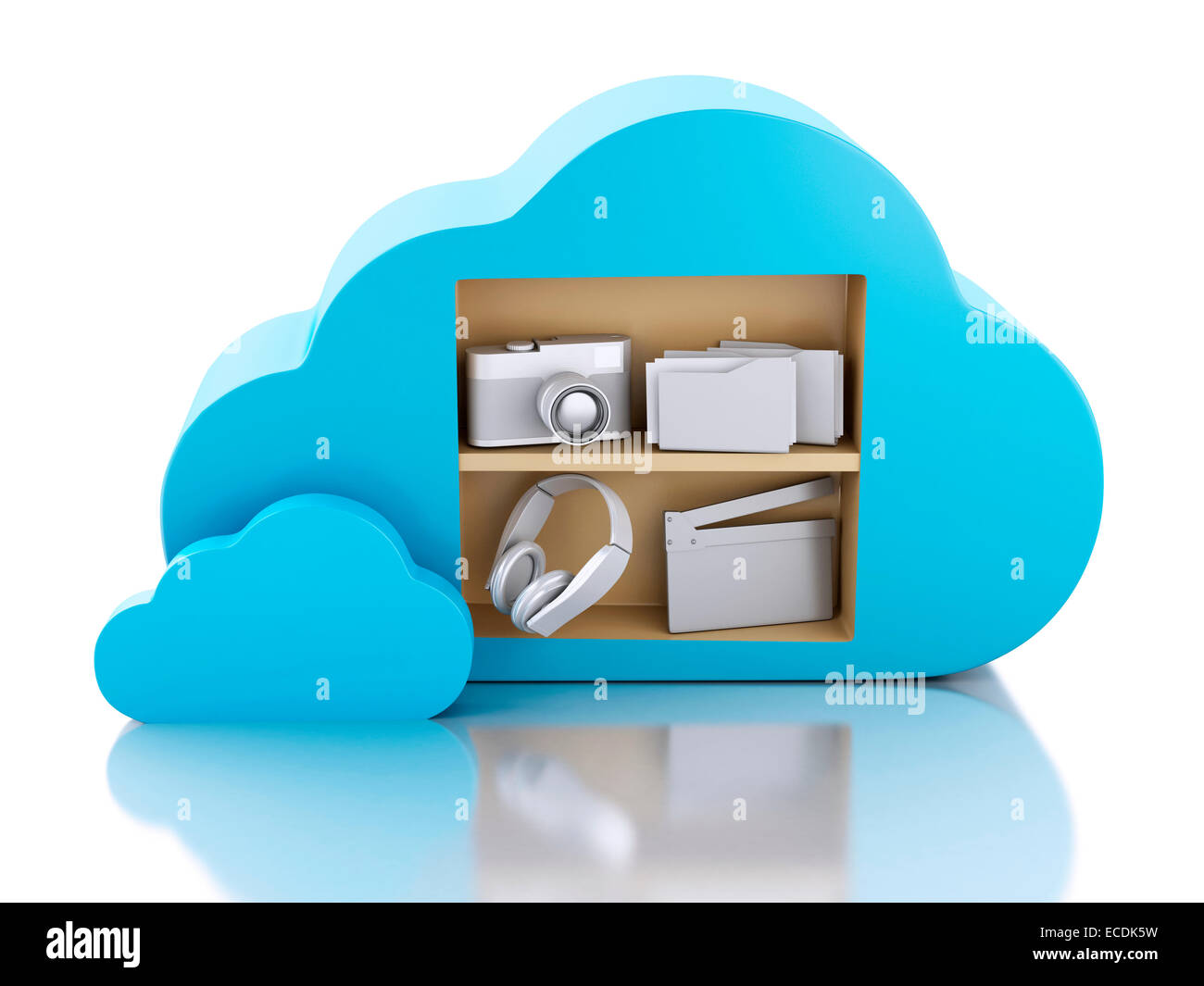 3d renderer illustration. Cloud computing concept with Multimedia icons ...