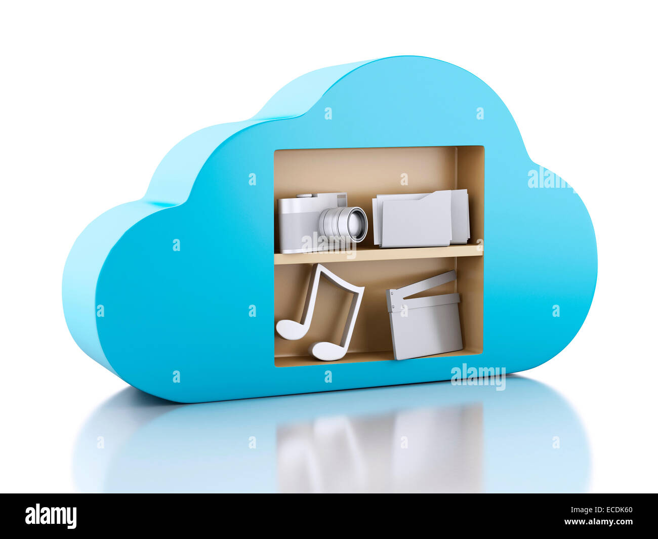 3d renderer illustration. Cloud computing concept with Multimedia icons ...