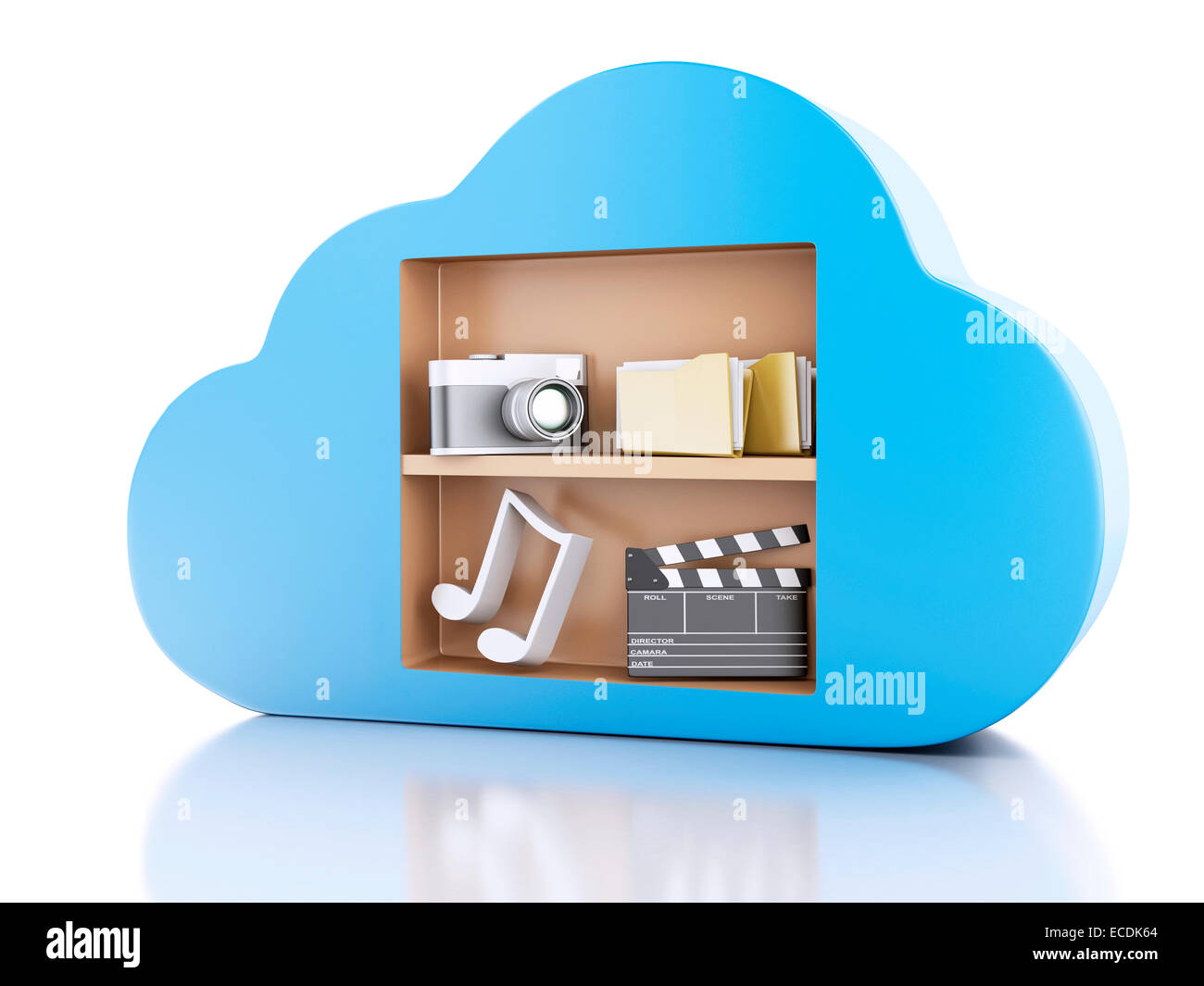 3d renderer illustration. Cloud computing concept with Multimedia icons ...
