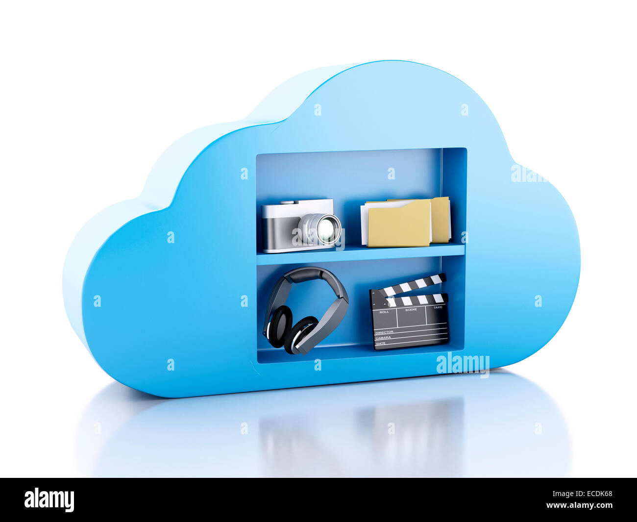 3d renderer illustration. Cloud computing concept with Multimedia icons ...