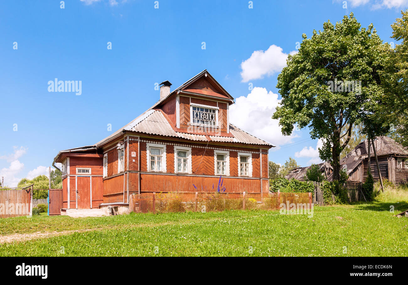 Old wooden house in russian village. Novgorod region, Russia Stock ...