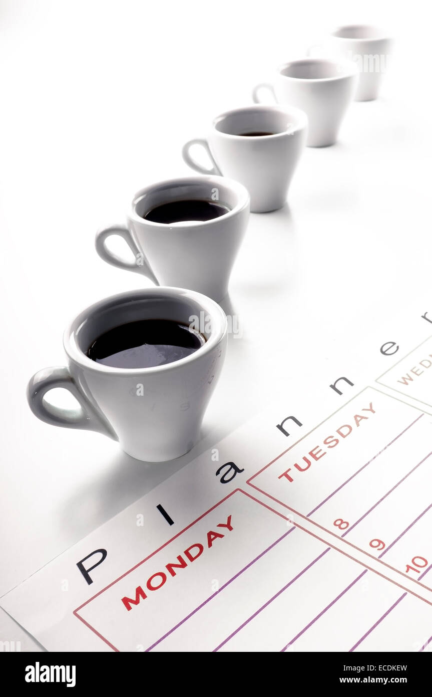 a row of coffee cups to start the week Stock Photo - Alamy