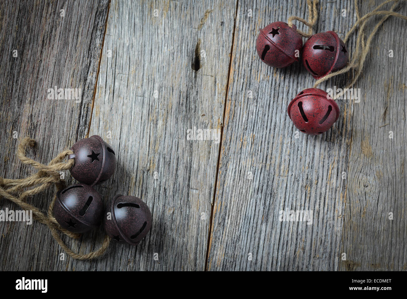 Rustic Christmas Bells and Wood Background Stock Photo - Alamy