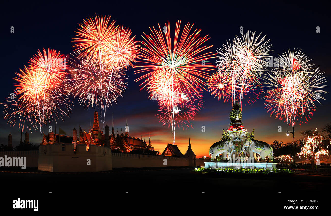 beautiful firework over the temple Stock Photo - Alamy