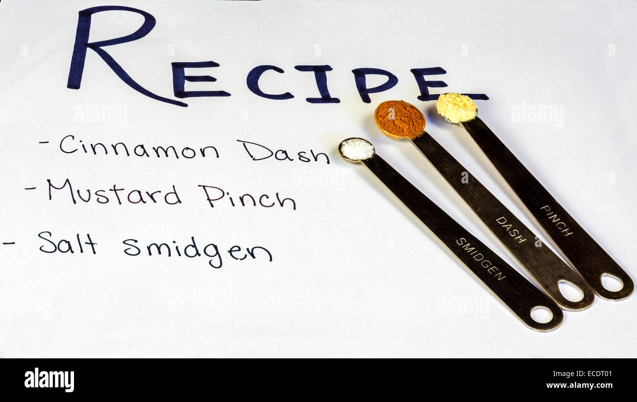 Measuring spoons with ingredients including mustard Stock Photo - Alamy