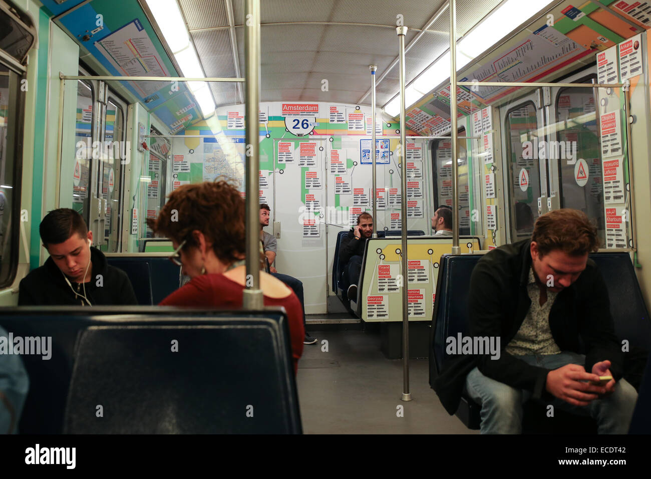 dutch people inside train metro subway Stock Photo - Alamy