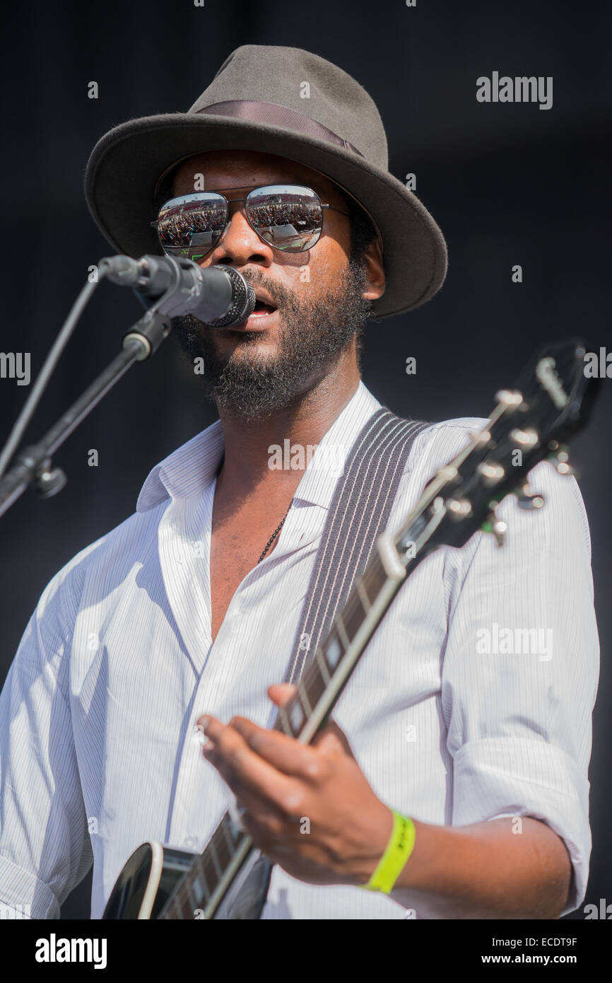 Gary Clark Jr. performing live on stage at the Austin 360 Amphitheater ...