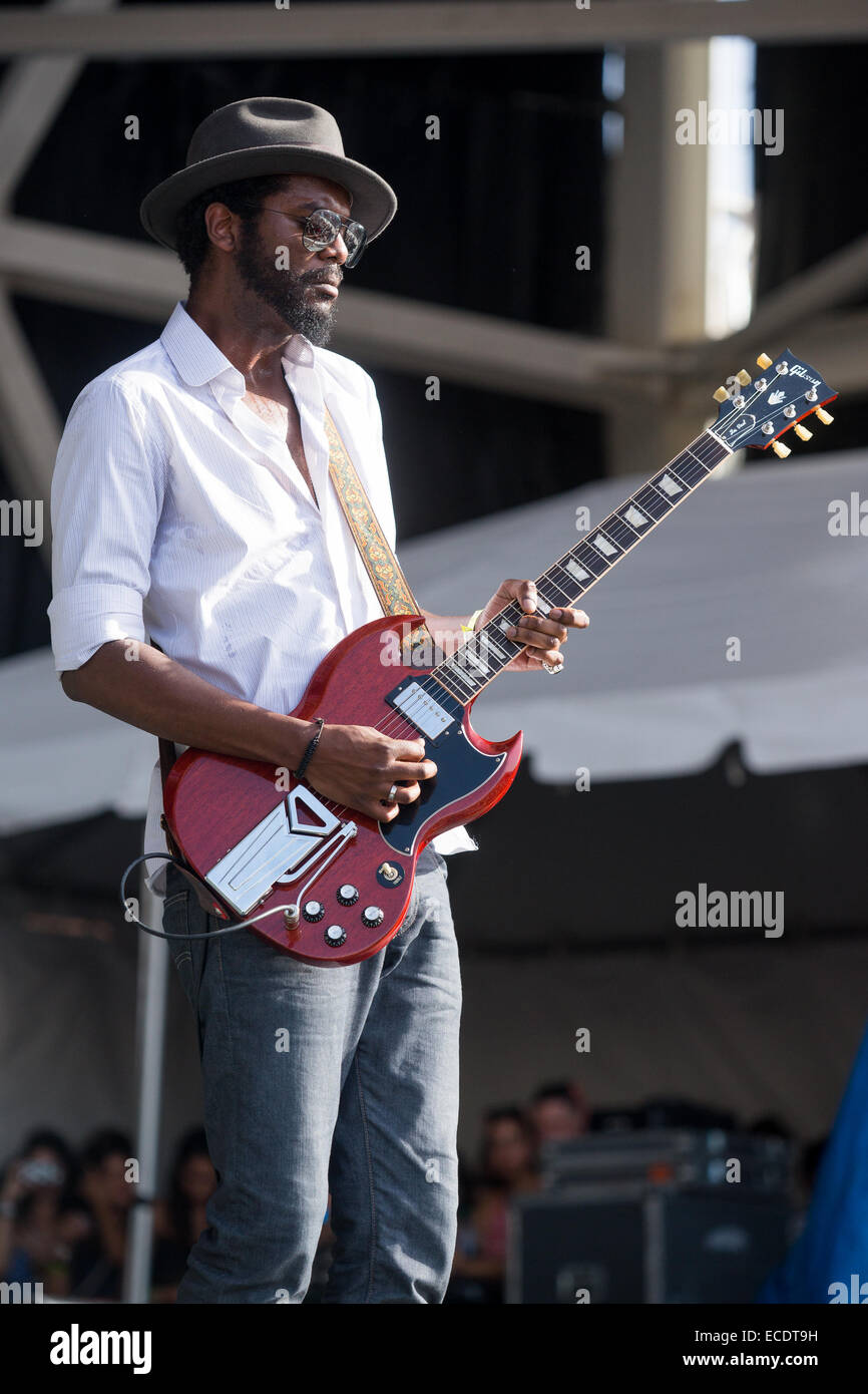 Gary Clark Jr. performing live on stage at the Austin 360 Amphitheater ...