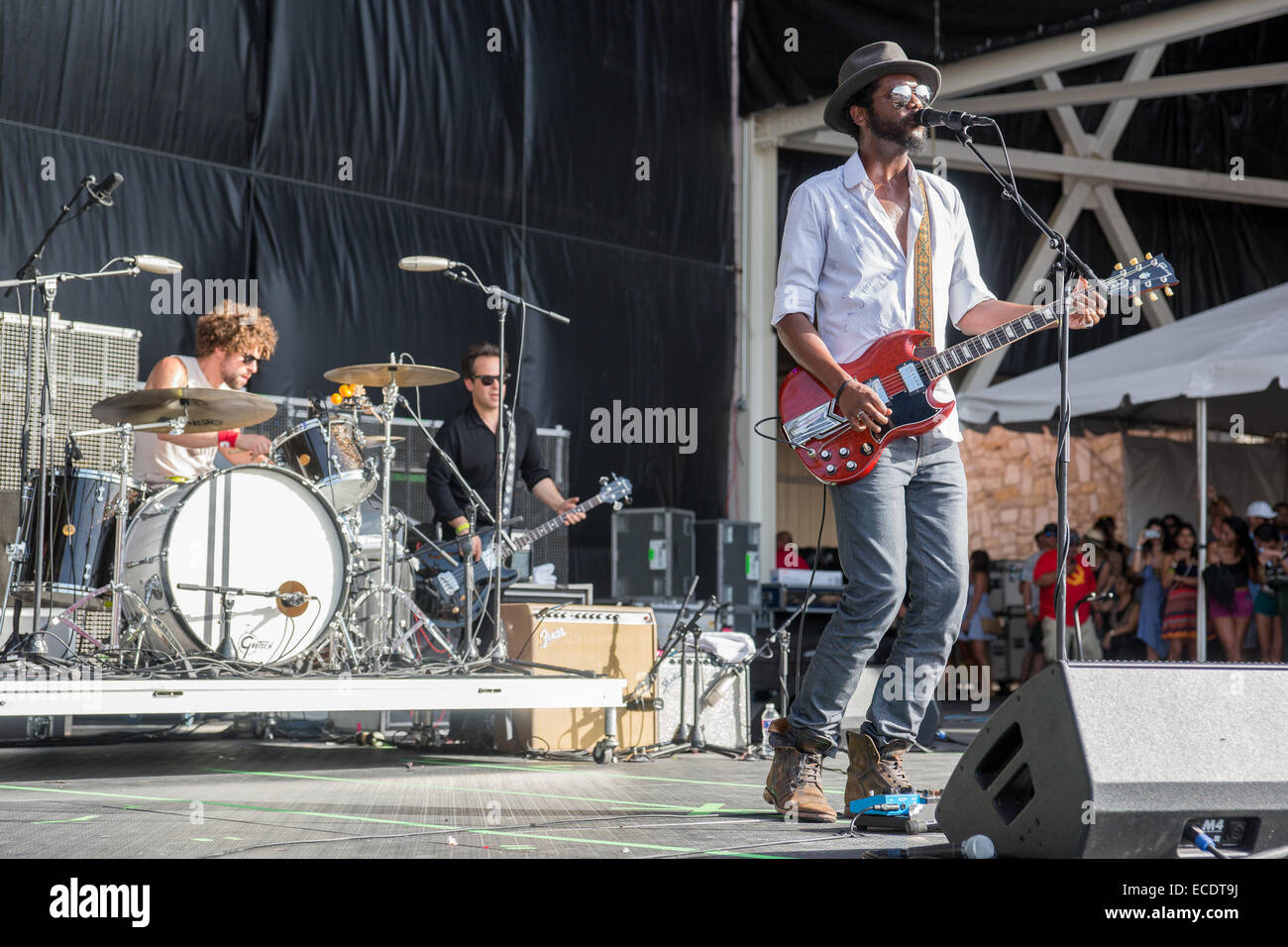 Gary Clark Jr. performing live on stage at the Austin 360 Amphitheater ...