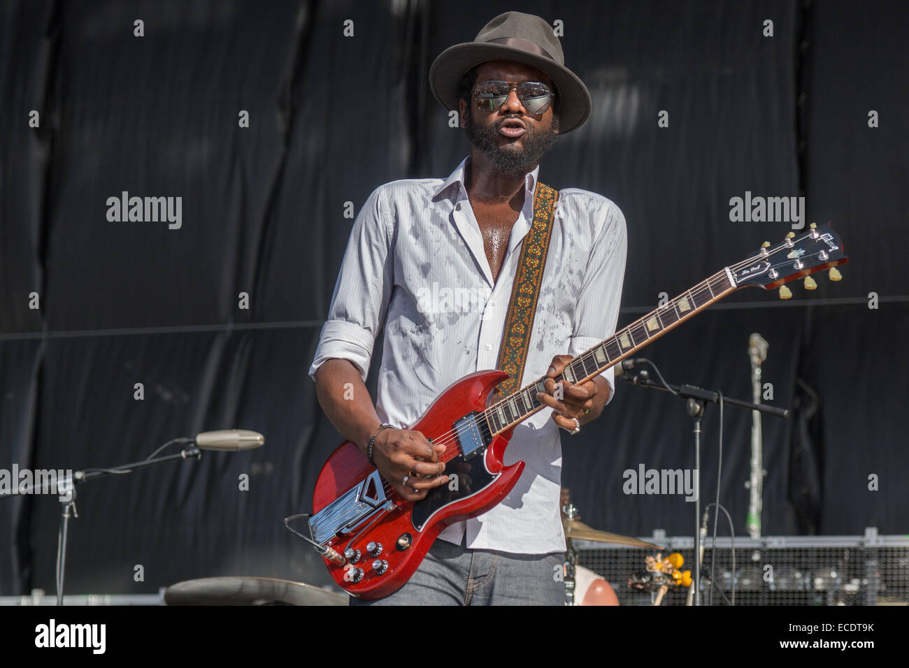 Gary Clark Jr. performing live on stage at the Austin 360 Amphitheater ...