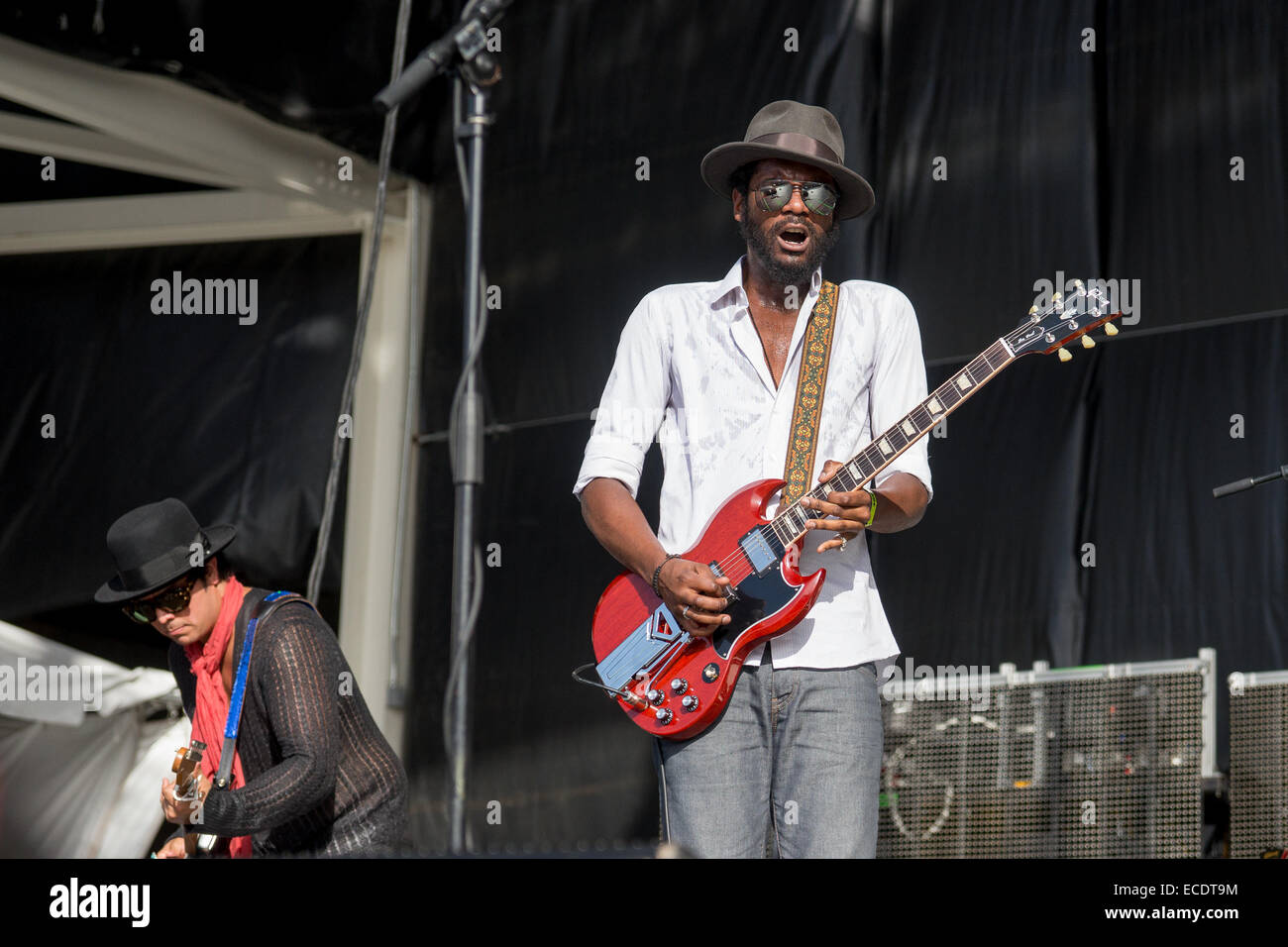 Gary Clark Jr. performing live on stage at the Austin 360 Amphitheater ...