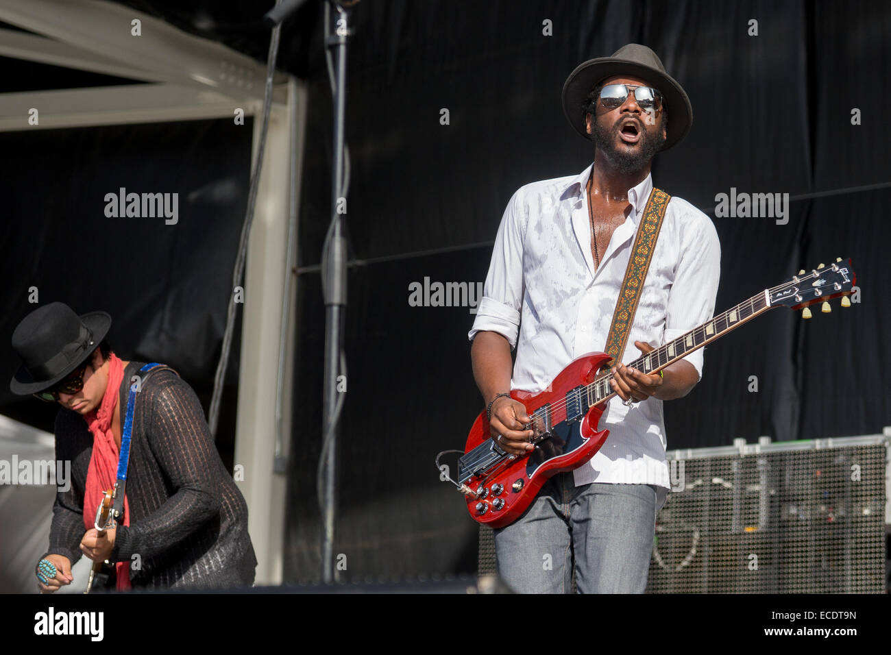 Gary Clark Jr. performing live on stage at the Austin 360 Amphitheater ...