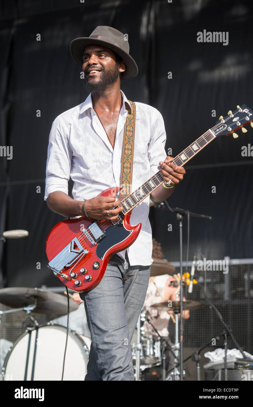 Gary Clark Jr. performing live on stage at the Austin 360 Amphitheater ...