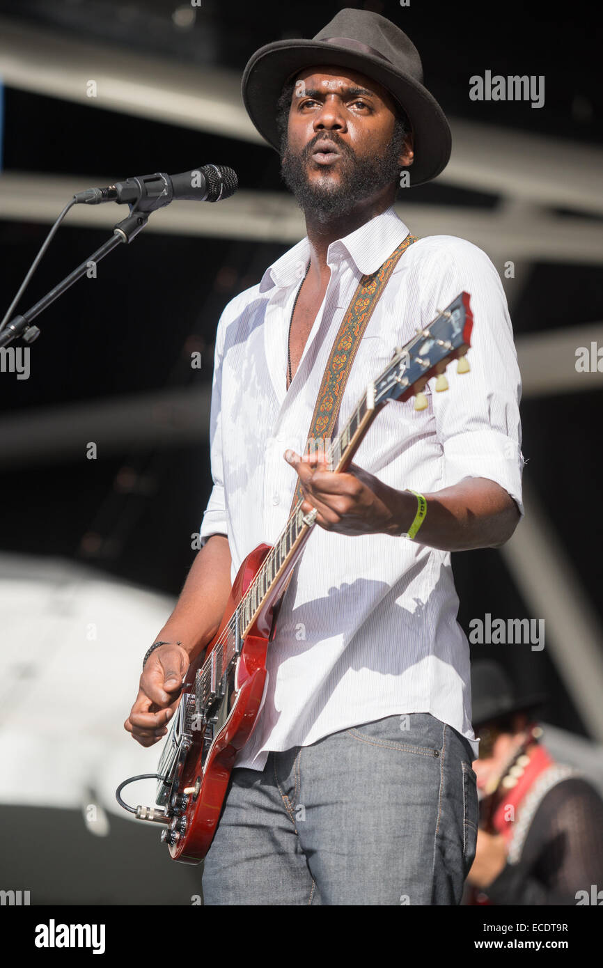 Gary Clark Jr. performing live on stage at the Austin 360 Amphitheater ...