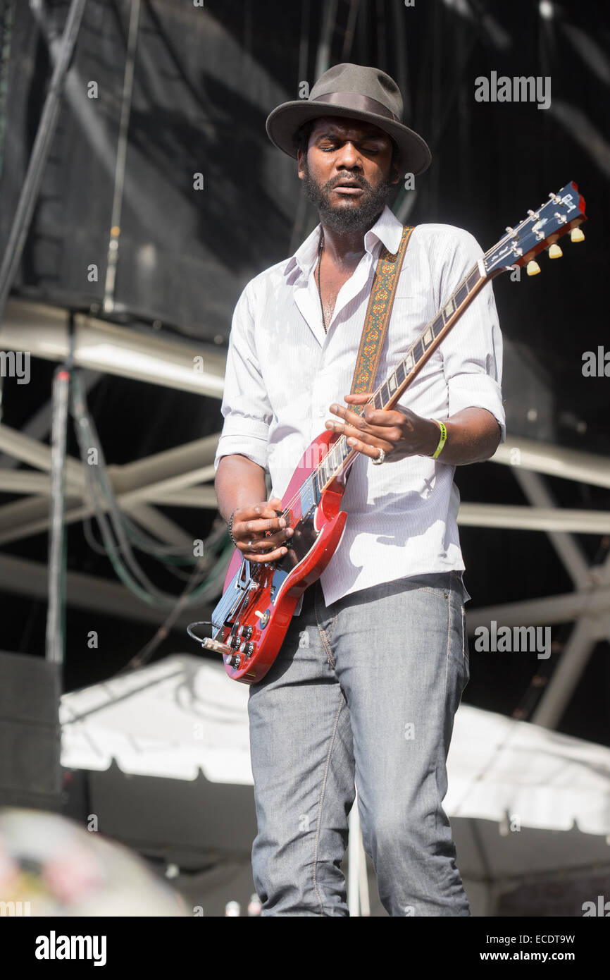 Gary Clark Jr. performing live on stage at the Austin 360 Amphitheater ...
