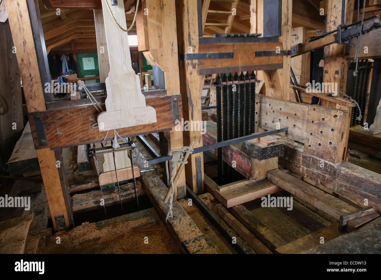 inside wood cutting windmill in Zaandam North Holland Stock Photo - Alamy