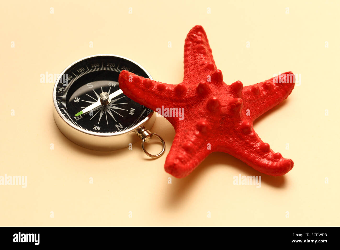 Compass and red sea star Stock Photo - Alamy