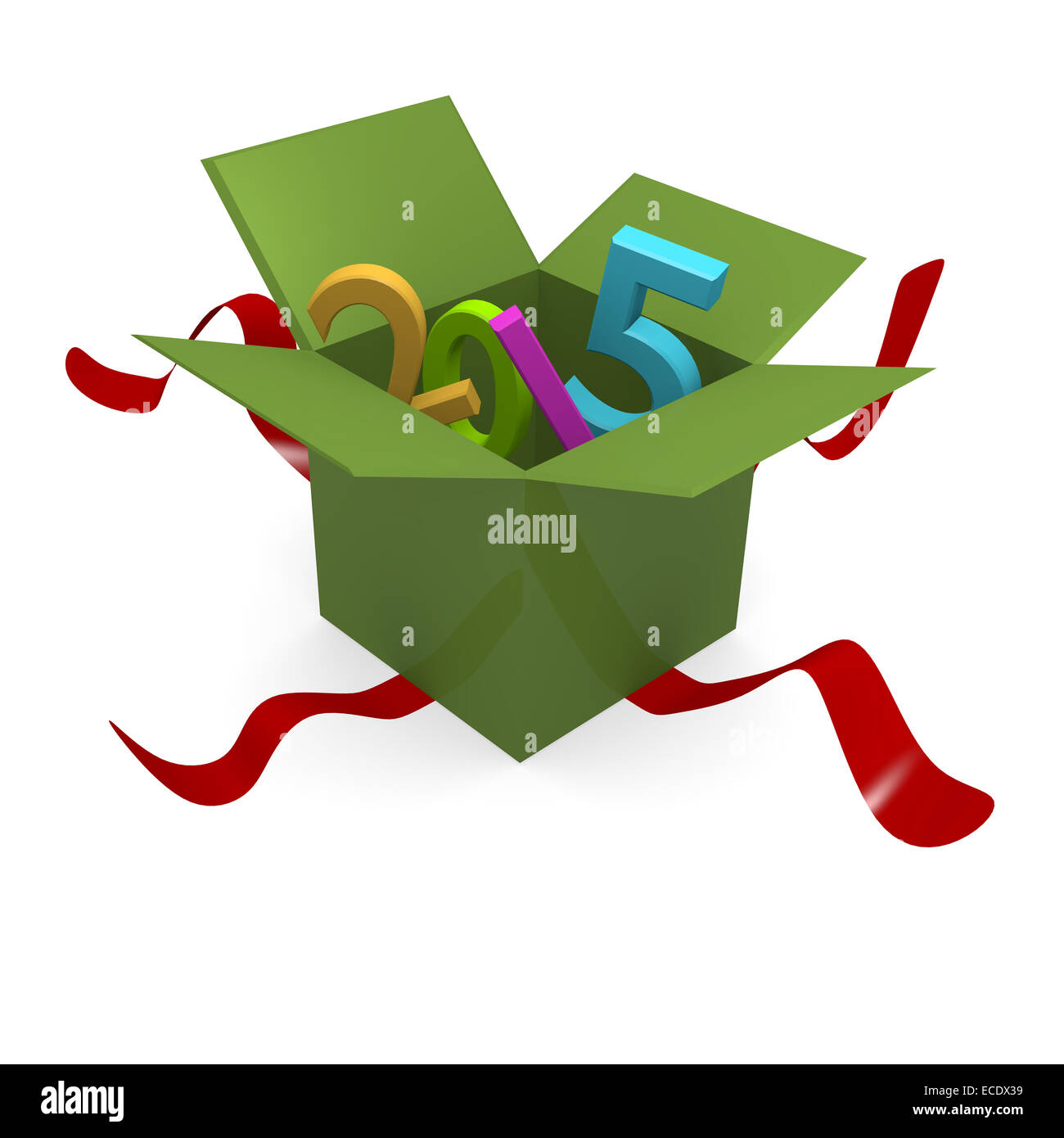 Green open gift box with a red bow Stock Photo - Alamy