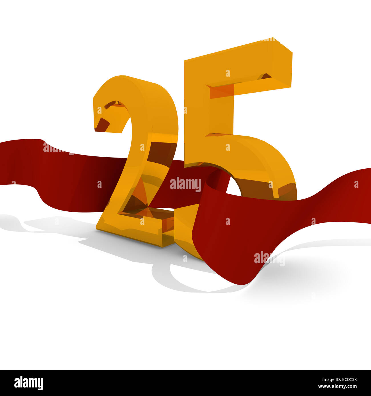 Jubilee concept, golden 25 with a red ribbon Stock Photo - Alamy