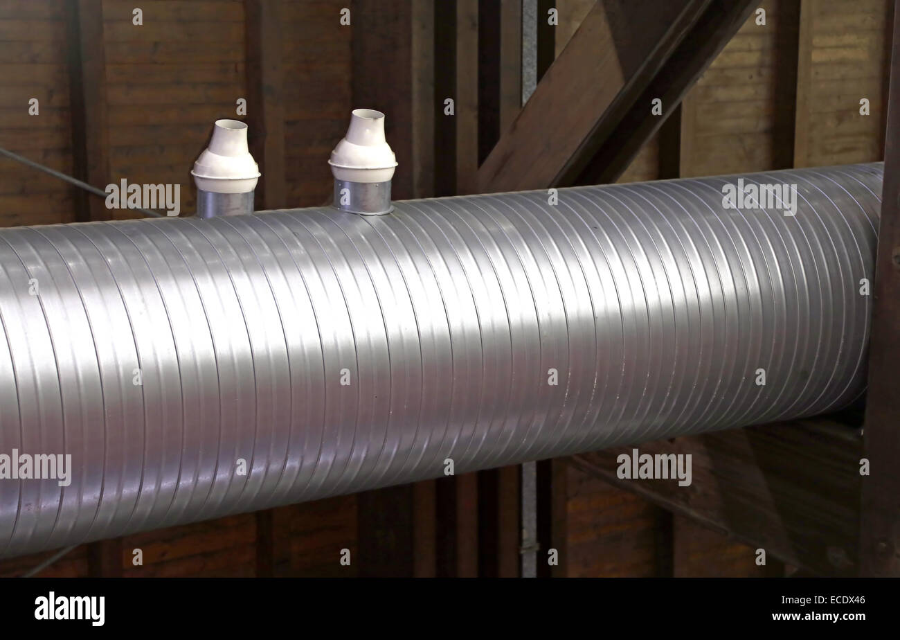 large steel pipes to a heating plant in the industrial structure Stock ...