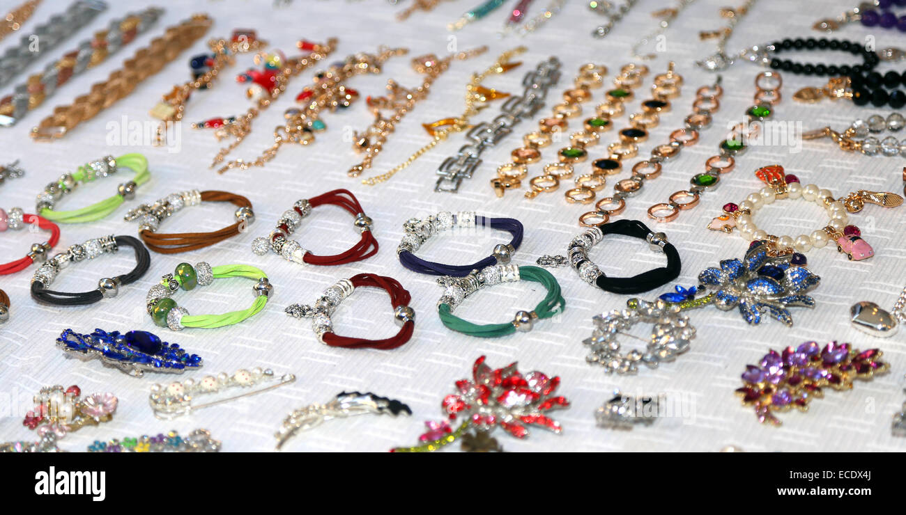 jewelry and trinkets for sale at flea market Stock Photo - Alamy