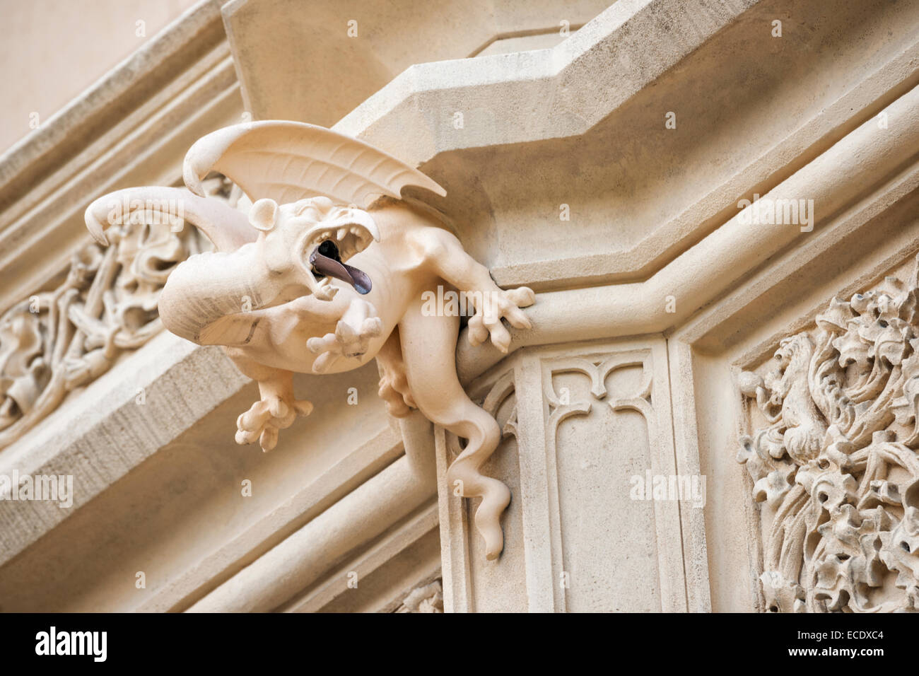 Winged gargoyle with aggressive open mouth on Lednice Chateau, Lednice ...