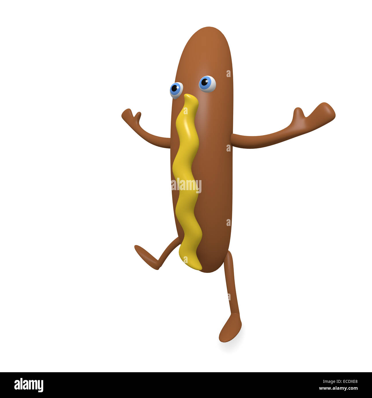 Dancing sausage with mustard on a white background Stock Photo - Alamy