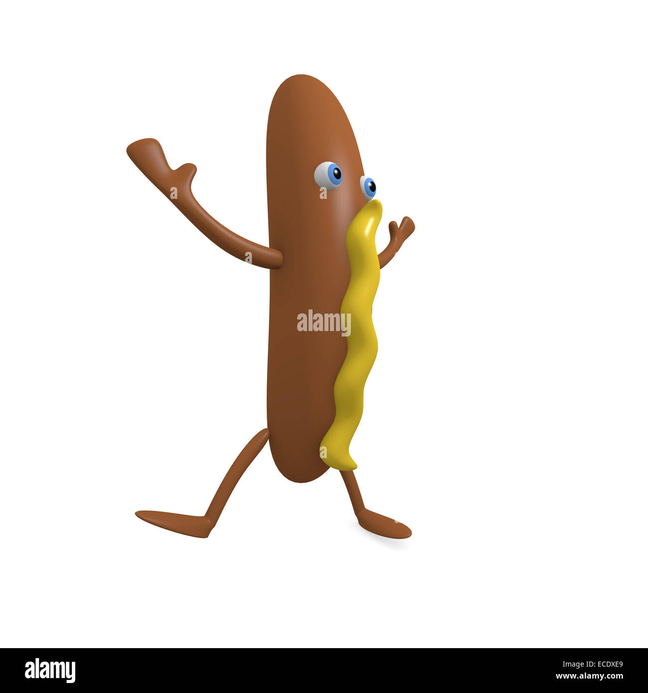 Dancing sausage with mustard on a white background Stock Photo - Alamy