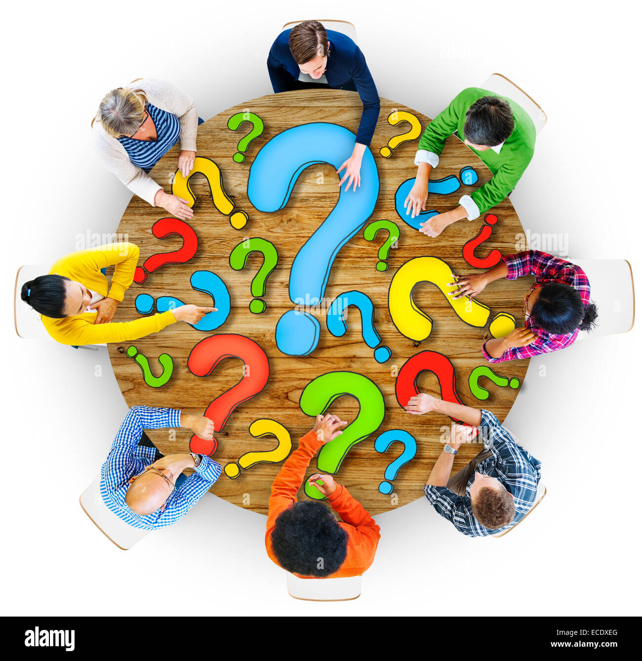 Multiethnic Group of People with Question Mark Stock Photo - Alamy