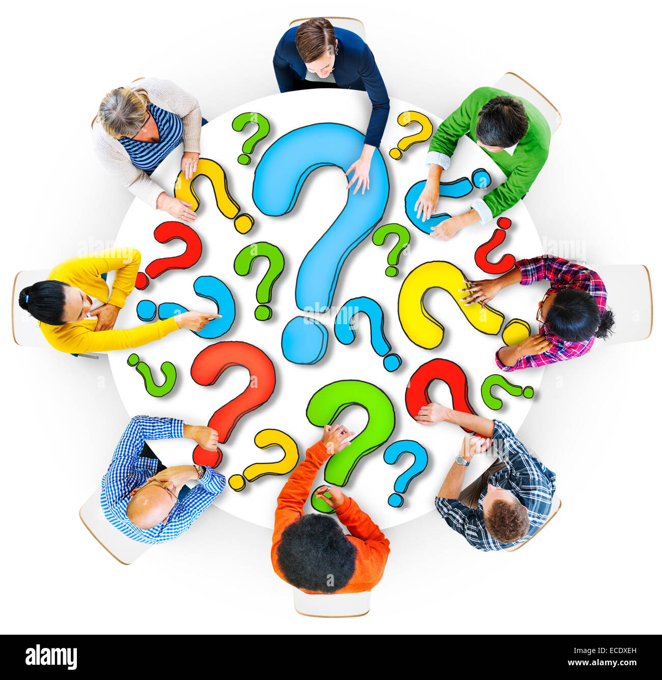 Multiethnic Group of People with Question Mark Stock Photo - Alamy