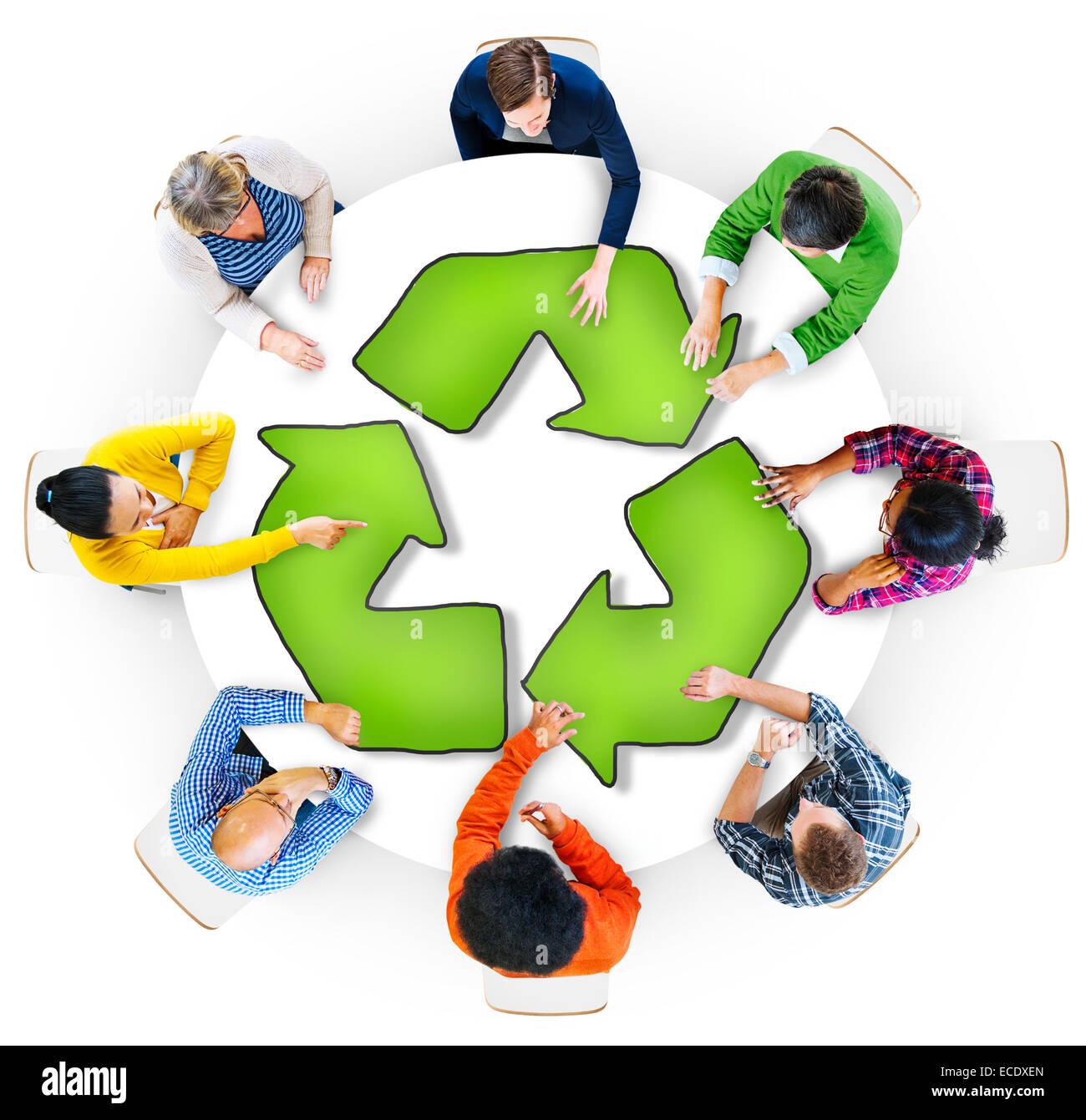 Multiethnic Group of People with Recycling Symbol Stock Photo - Alamy