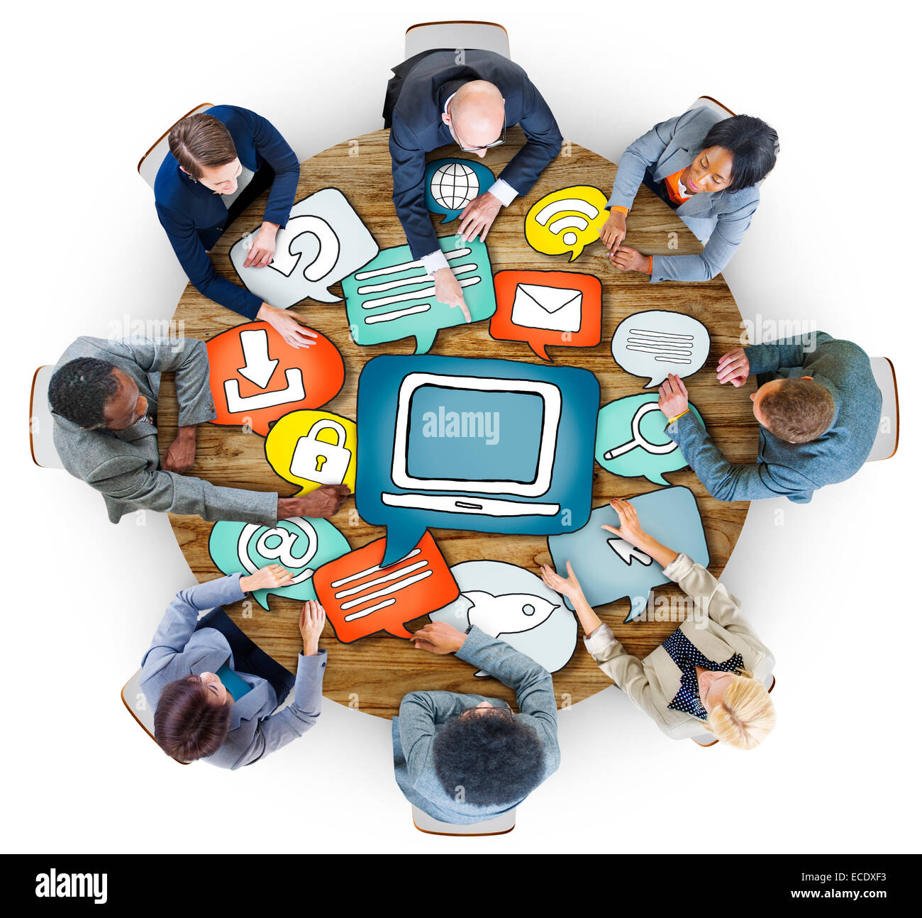 Multiethnic Group of People with Technology Symbol Stock Photo - Alamy