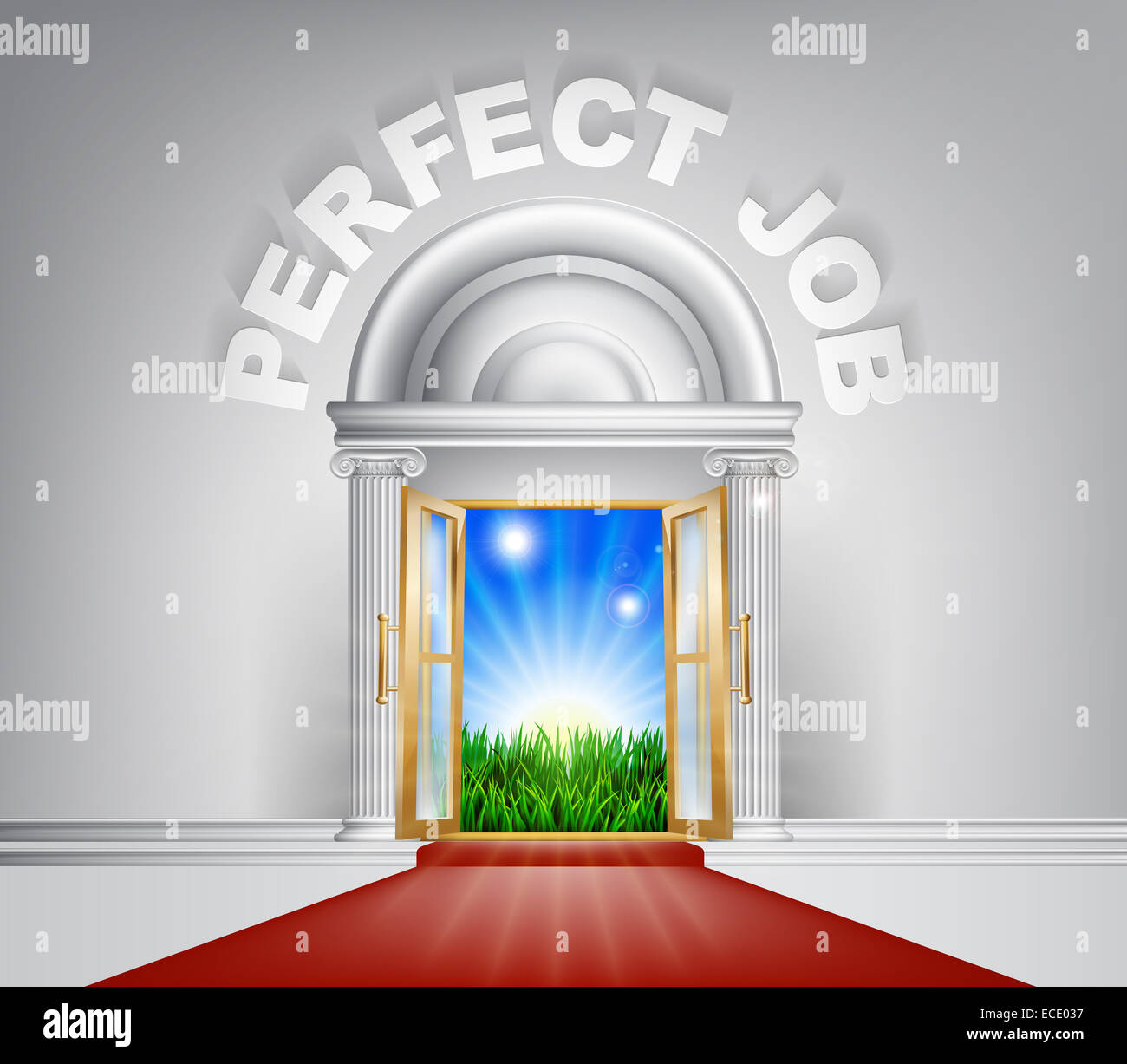 An illustration of a posh looking door with red carpet and Perfect Job ...