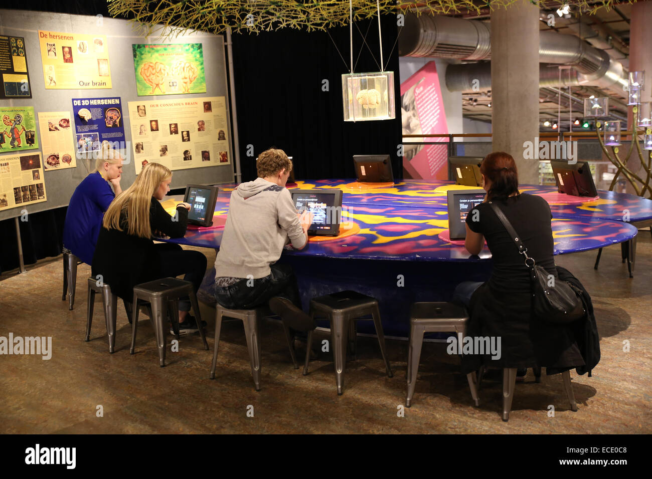 young teenagers interact reading screen inside science centre Stock ... young teenagers interact reading screen inside science centre Stock ...