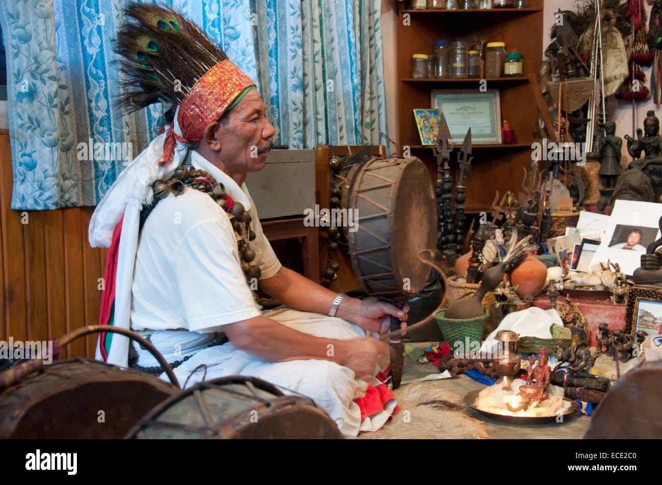 Drumming Tamang Shaman, Nepal Stock Photo - Alamy