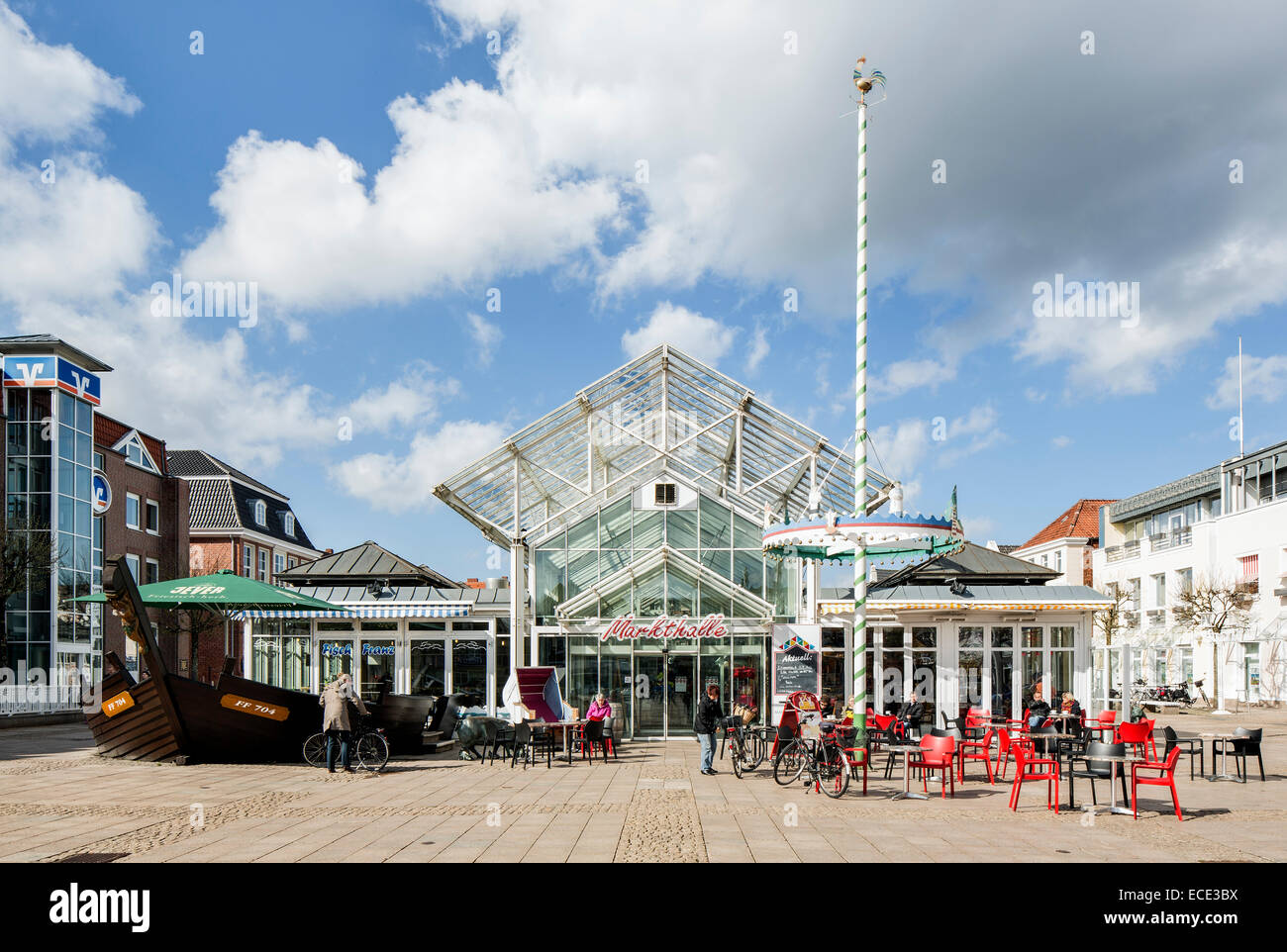 Aurich market square with the market hall, Aurich, East Frisia, Lower ...