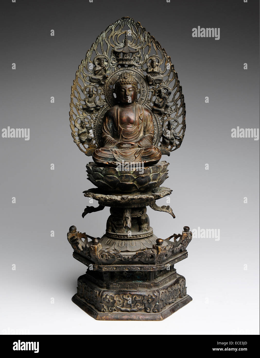 Old Buddha sculpture, bronze, Buddha sitting on a throne, from Japan ...