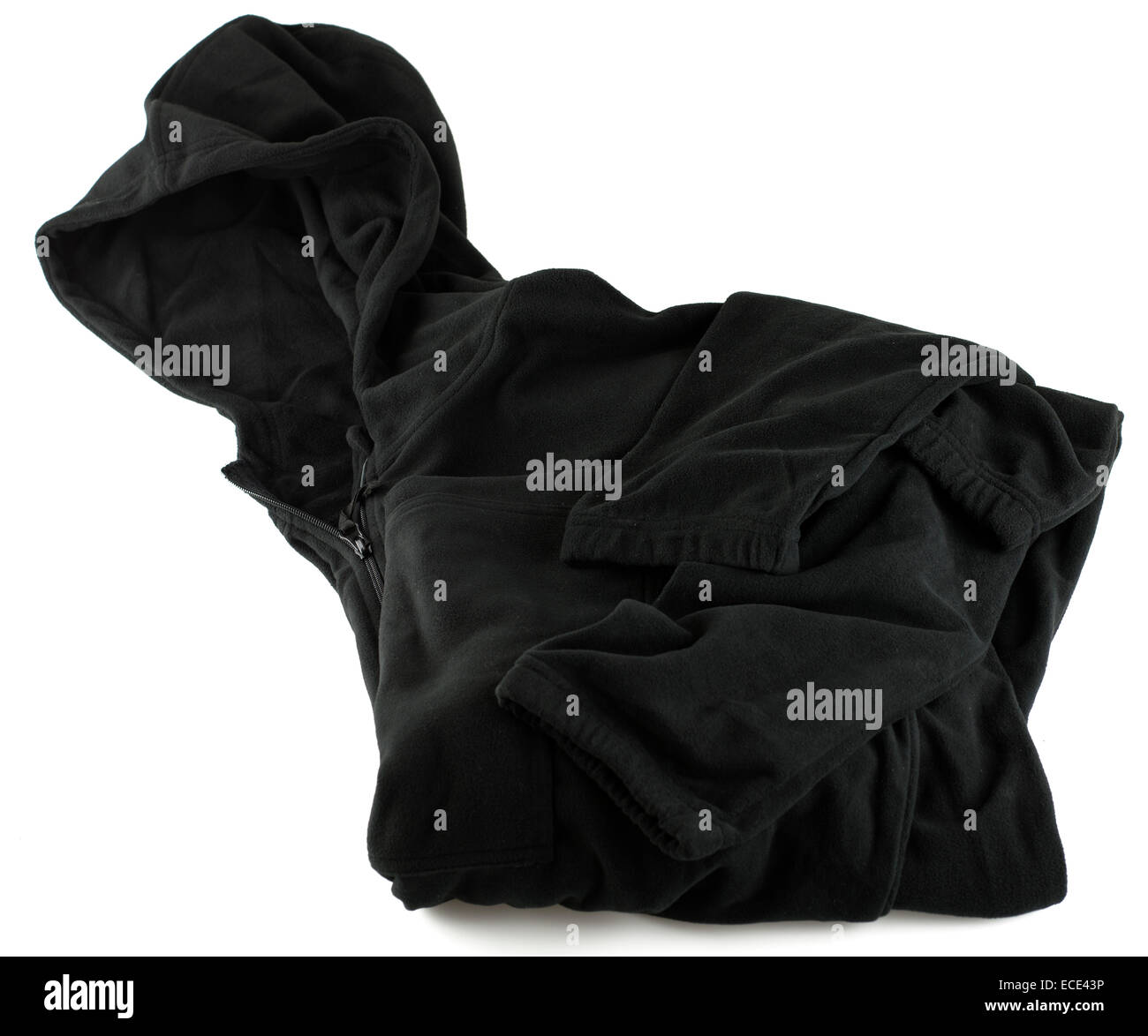 Folded Fleece hooded mans extra large black Onesie Stock Photo - Alamy