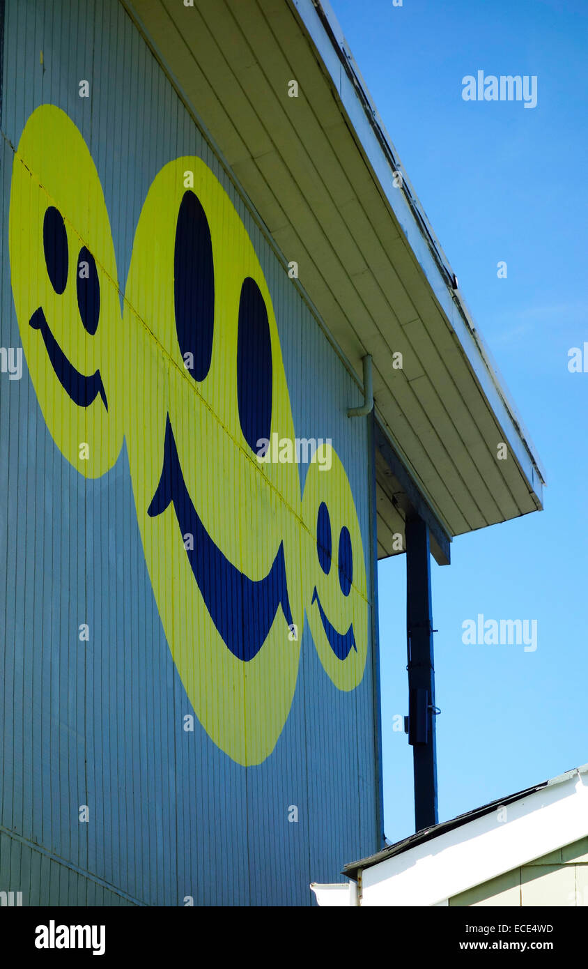 smiley faces on motel building in Montauk long island Stock Photo - Alamy